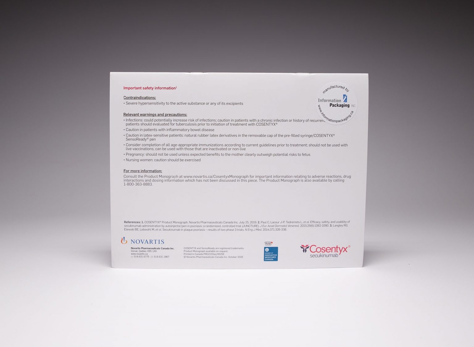 COSENTYX® SensoReady® Pen Staged Reference Guide - Information Packaging